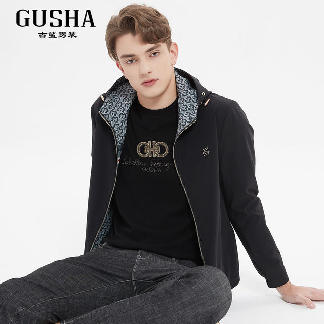 Gusha black fashion jacket men's business khaki pattern trendy jacket ...