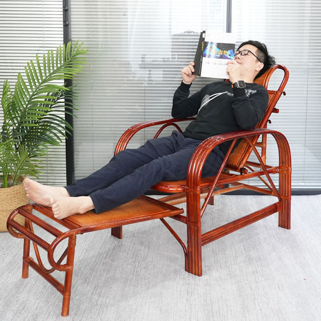 Real rattan chair balcony lounge chair folding chair elderly nap chair ...