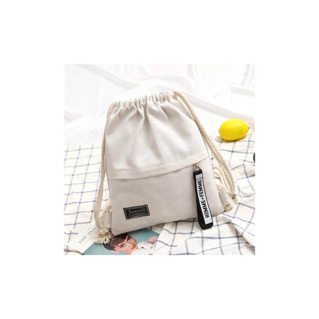 Drawstring backpack women's canvas simple student schoolbag men's ...