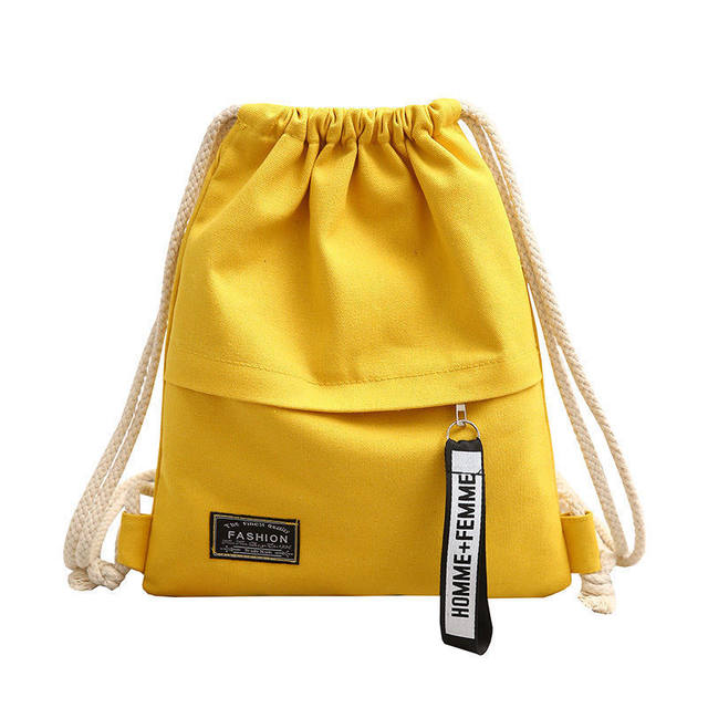 Drawstring backpack women's canvas simple student schoolbag men's ...