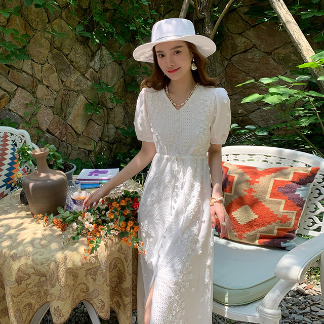 AMNANA French heavy drawstring waist slimming dress three-dimensional ...