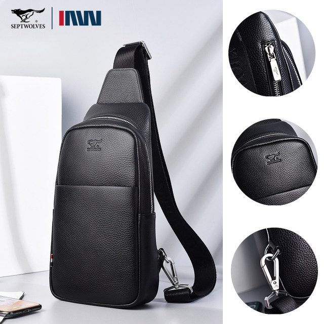 Septwolves Chest Bag First Layer Cowhide Men's Korean Style Casual ...