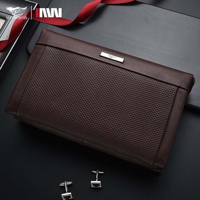 Septwolves Men's First-Layer Cowhide Clutch Genuine Leather Bag ...