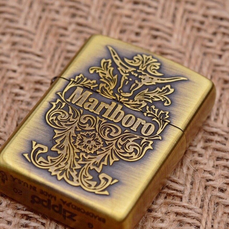 Zippo Genuine Pure Copper Armor Bull Head Marlboro Kerosene Lighter