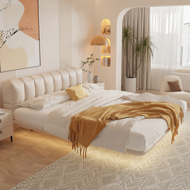 Mousse official flagship store cream style leather bed puff bed modern ...