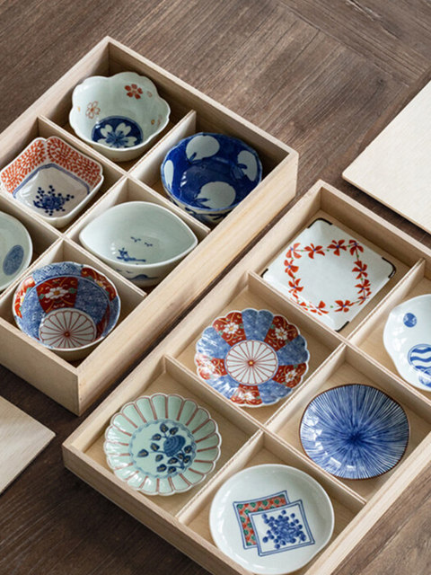Mino-yaki underglaze Japanese-style ceramic plate set for home retro ...