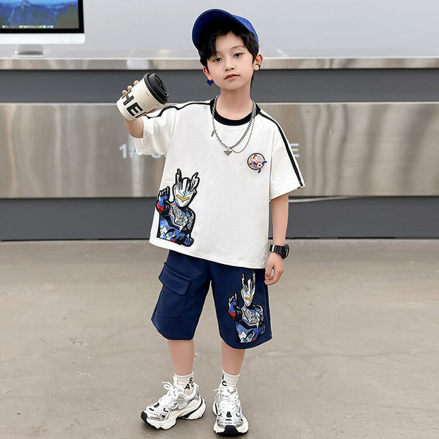 Ultraman Zero clothes boys summer short-sleeved shorts suit children ...