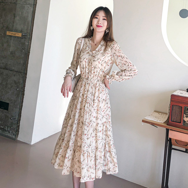 2024 spring new women's French coffee break design niche floral chiffon ...