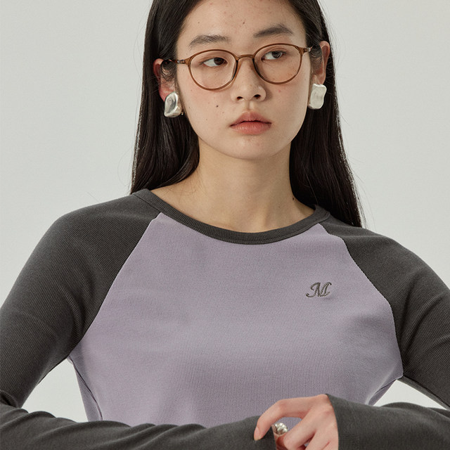 omont egg tart retro raglan sleeve T-shirt women's slim fit inner long ...