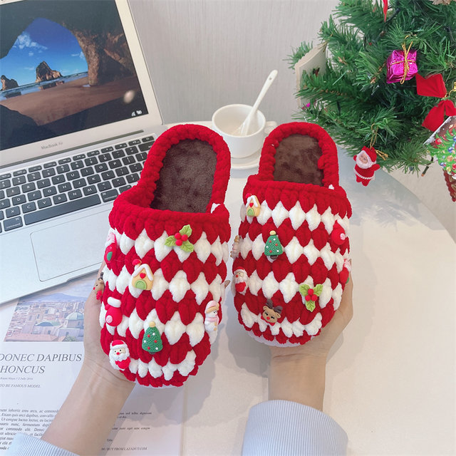 Handmade diy pure knitted Christmas hook slippers material package ...