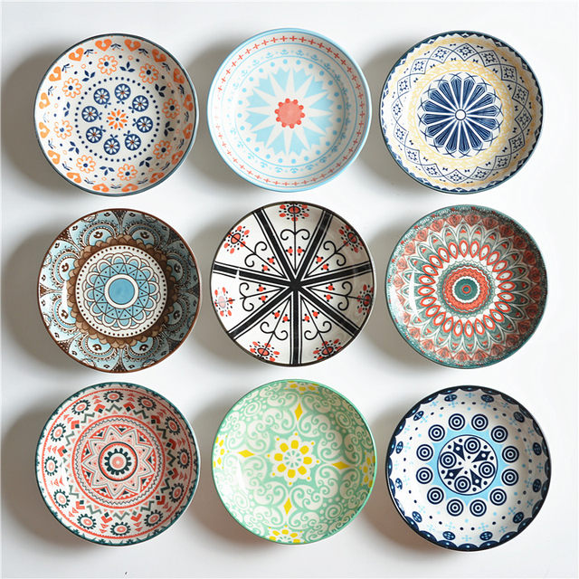 5.5-inch Nordic style underglaze colored round plate ceramic household ...