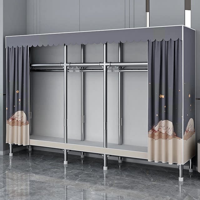 Simple wardrobe, home bedroom assembly cloth wardrobe, full steel frame ...