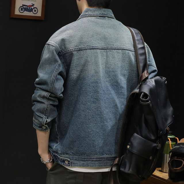 Multi-pocket zipper denim jacket men's spring and autumn men's fashion ...