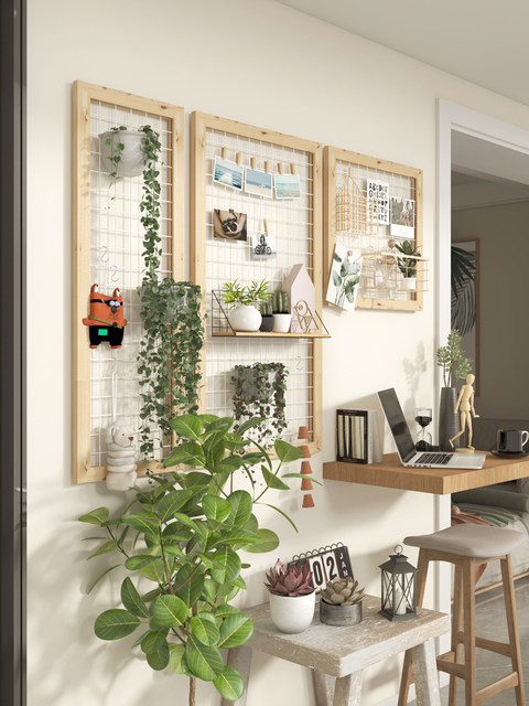 Balcony wall flower rack mesh wall hanging green plant rack solid wood ...