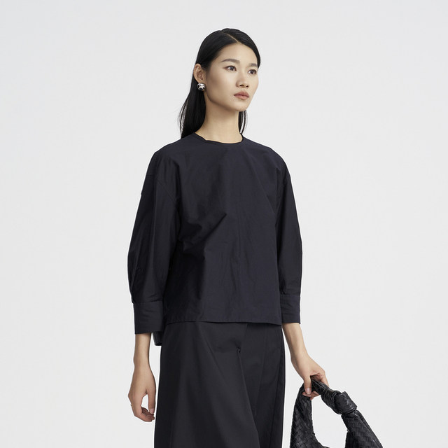 OTT Spring and Autumn New Shirt Cuff Short Box Round Neck Top Women's ...