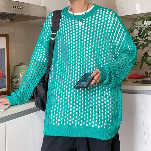 Spring and Autumn trendy brand hole-in-the-wall retro hollow sweater ...