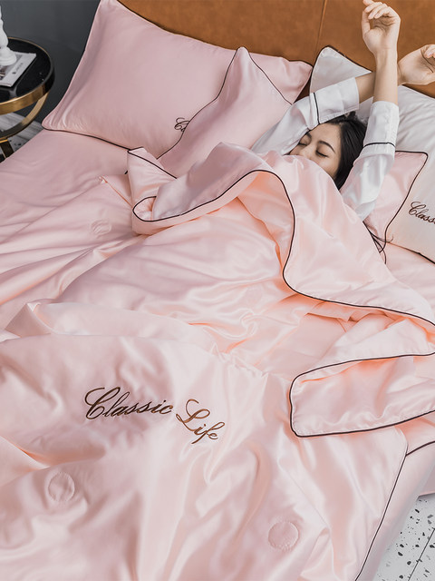 Washable summer quilt ice silk air-conditioning quilt summer cooling quilt sheet set of three or ...