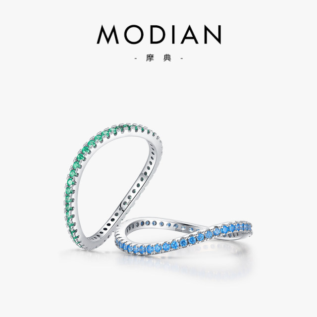 MODIAN 925 sterling silver colored diamond wave ring for women, exquisite, compact, fashionable ...