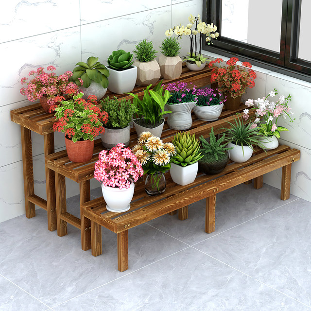Sanmeng flower rack balcony storage rack anticorrosion solid wood plant ...