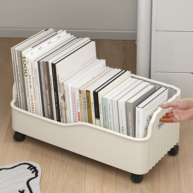Bookshelf, under-desk bag storage rack, movable wheeled desktop, office ...
