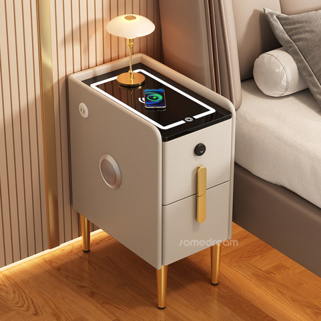 Sanmeng 2024 new ultra -narrow smart bedside cabinet solid wood light ...
