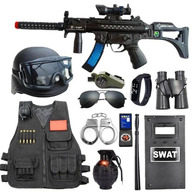 Children's police set toy set black cat Sheriff hat boy special forces ...
