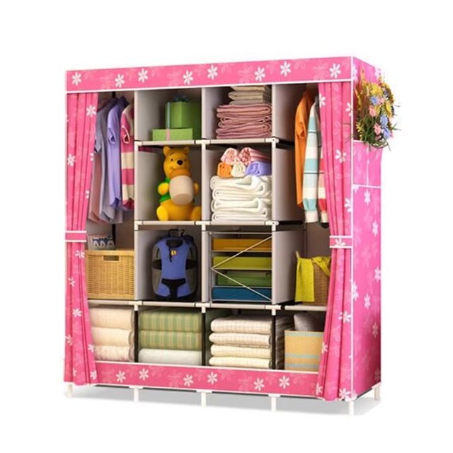 Xinjiang simple wardrobe fabric wardrobe assembly steel pipe reinforced ...