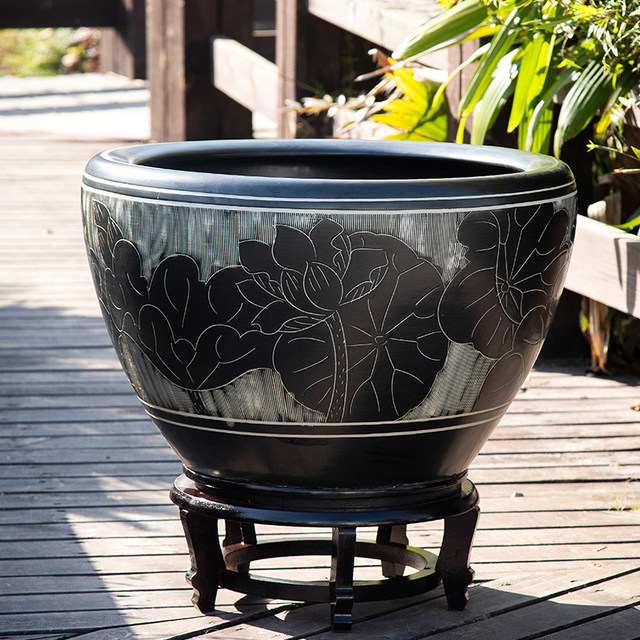 Jingdezhen ceramic cylinder goldfish basin water lily bowl lotus turtle ...