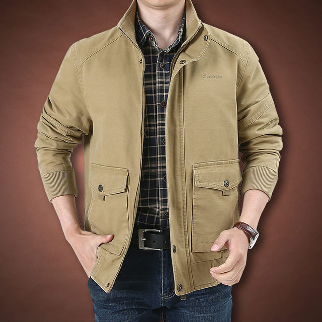 Spring and Autumn Men's Loose Jacket Fashion Large Size Stand Collar ...