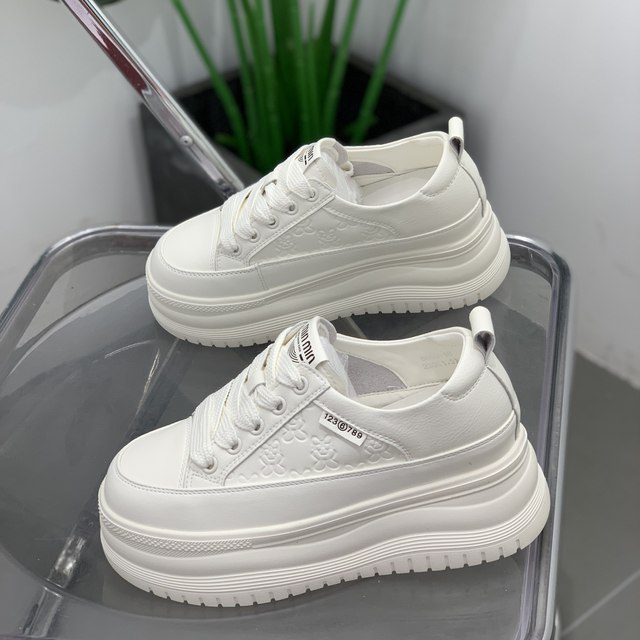 Genuine leather inner height-increasing white shoes for women 2024 ...