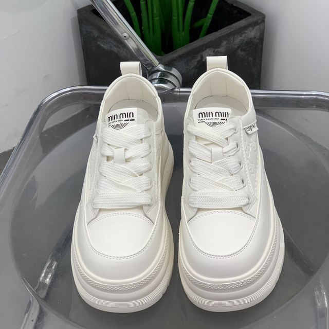 Genuine leather inner height-increasing white shoes for women 2024 ...