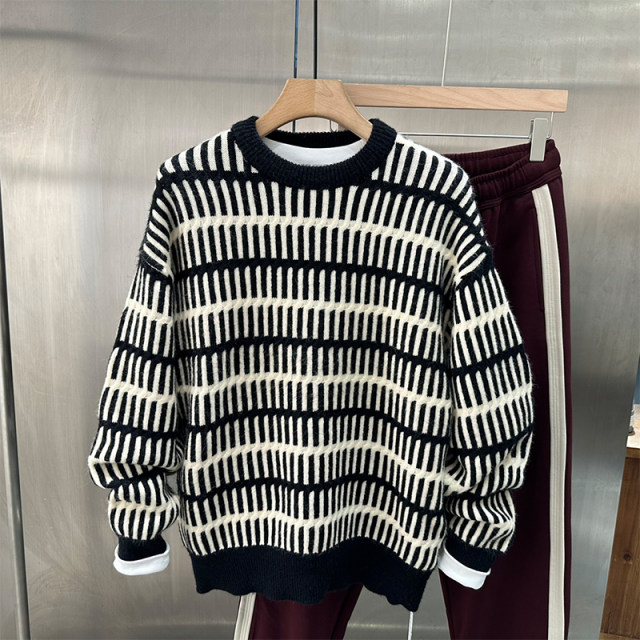 2024 autumn and winter high-end striped jacquard knitted sweater men's ...
