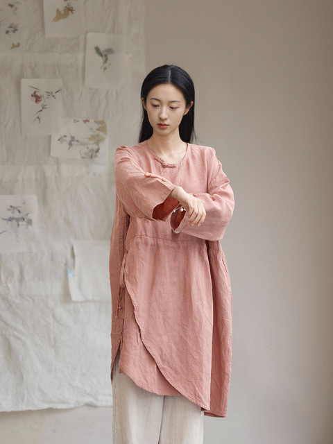 Zhibimo original design new Chinese light luxury pink color woven hemp ...