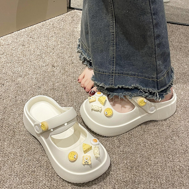 Mary Jane Croc Shoes Women's 2024 New Seaside Beach Sandals Thick Soled ...