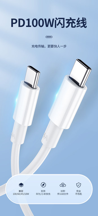 100W double-ended type-c data cable double PD fast charging BS suitable ...