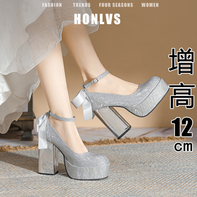 Waterproof platform high -heeled shoes female thick heel 2025 new silver crystal wedding wedding ...