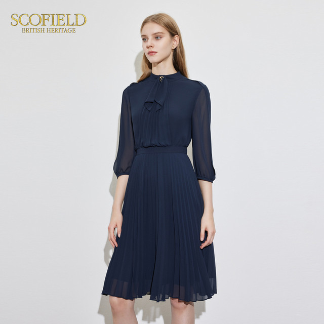 Scofield women's high-end mint green Man wave style pleated skirt slim ...