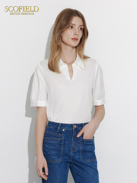 Scofield women's simple lapel short-sleeved shirt commuting temperament ...