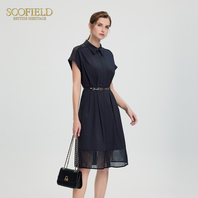 Scofield women's hollow lace shirt dress short-sleeved splicing elegant ...