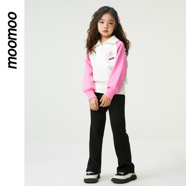 Moomoo children's clothing girl bow micro -nine -point pants without pouring fabrics, thick ...