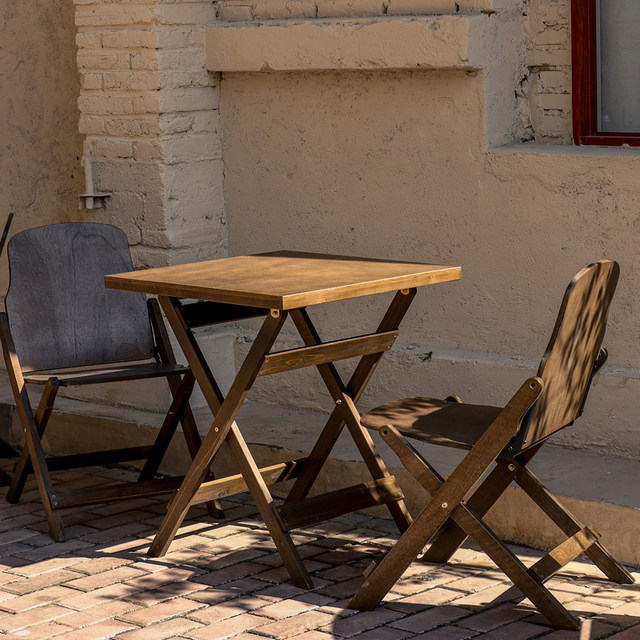 Simple retro foldable table and chairs multi-layer solid wood board ...