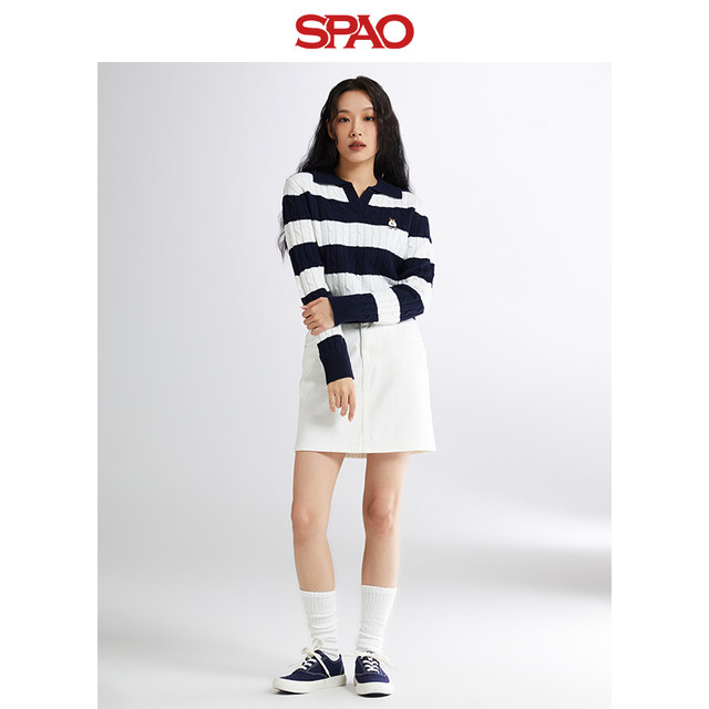 SPAO Korea's same style 2024 autumn new women's bear Woodie pullover sweater SPKWE12G52