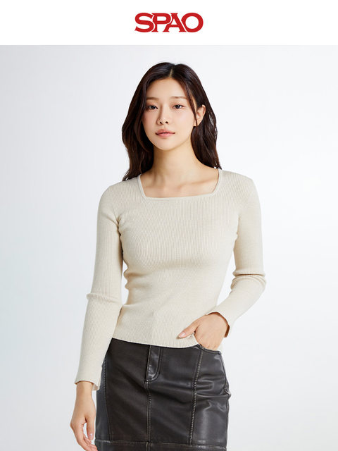SPAO Korea's same style 2024 autumn and winter new women's slim and versatile bottoming shirt ...