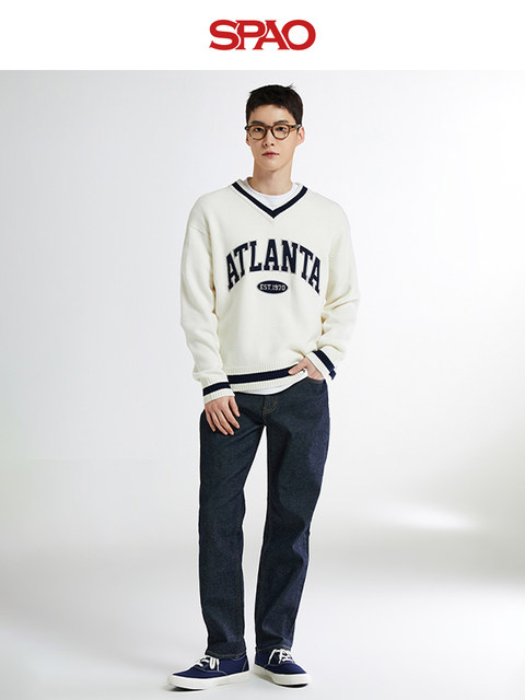SPAO Korea's same models 2024 autumn and winter new men's casual straight trousers jeans sptjea9c21