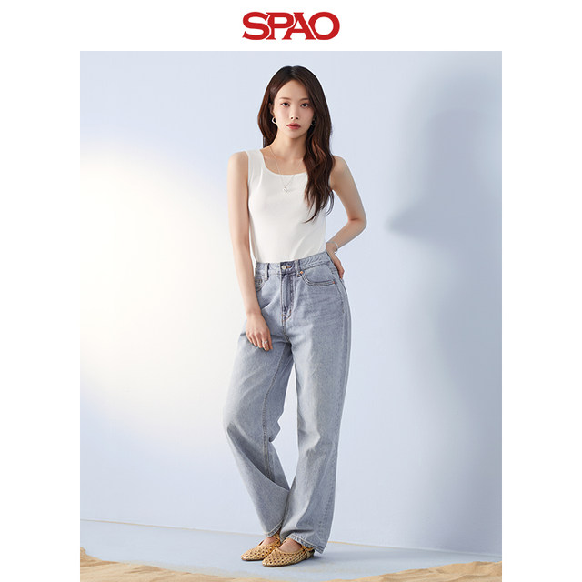SPAO Korea's same style 2024 summer new women's fashion round neck sleeveless sweater vest ...