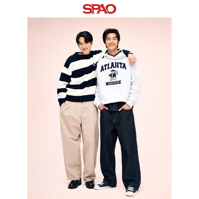 SPAO Korea's same 2024 autumn new men's bear Woodie striped sweater SPKWE11C52