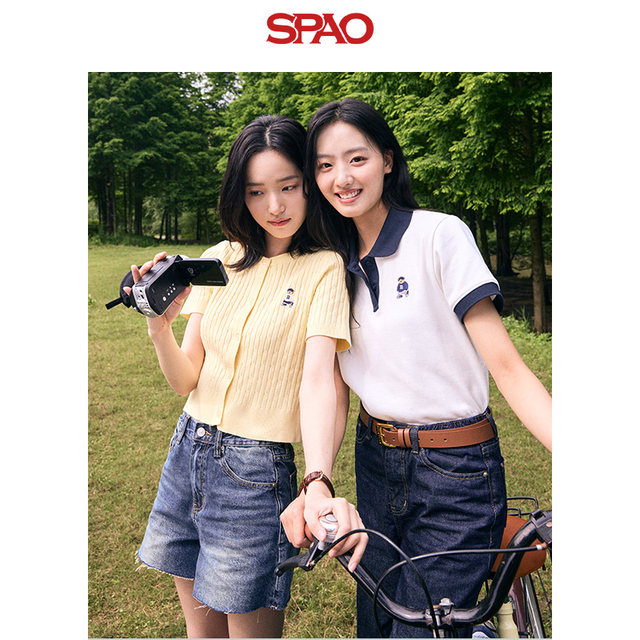 SPAO Korea's same 2024 new women's sports style bear Woodie T-shirt polo shirt SPHWE37G51