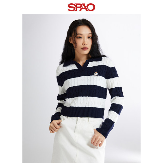 SPAO Korea's same style 2024 autumn new women's bear Woodie pullover sweater SPKWE12G52
