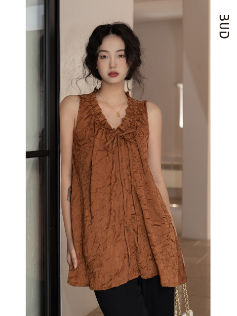 BUD Bade 2025 spring and summer pleated texture top design sense French ...