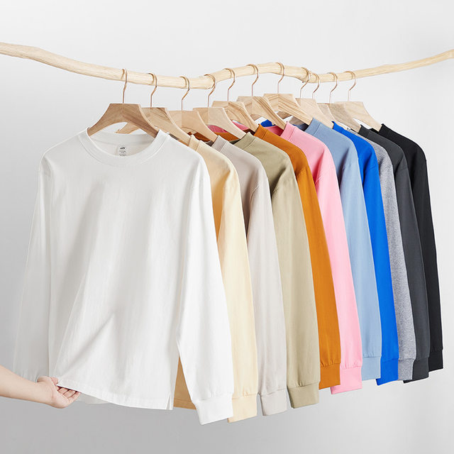 260g pure cotton long-sleeved T-shirt white couple autumn inner round ...